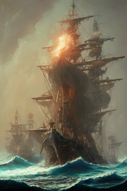 Ship on Fire in The Ocean Waves Art Print – Keep Calm Collection