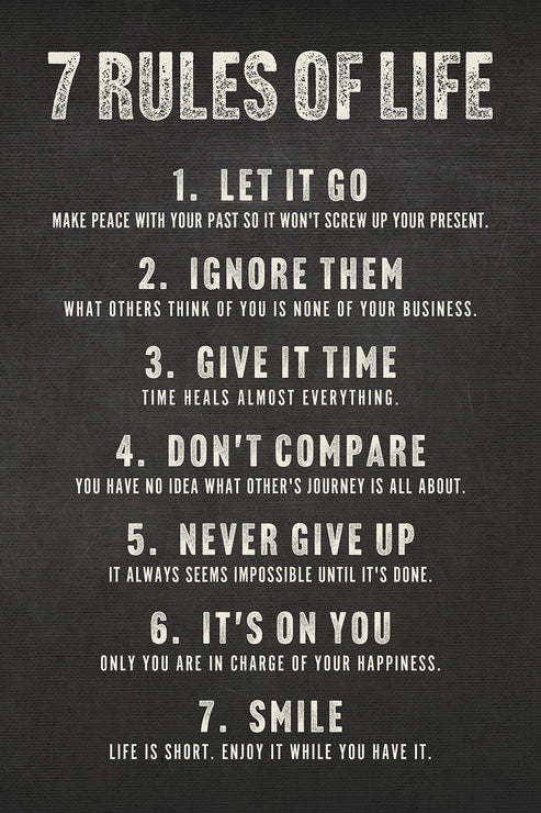 7 Rules of Life Art Print Motivational Wall Decor – Keep Calm Collection